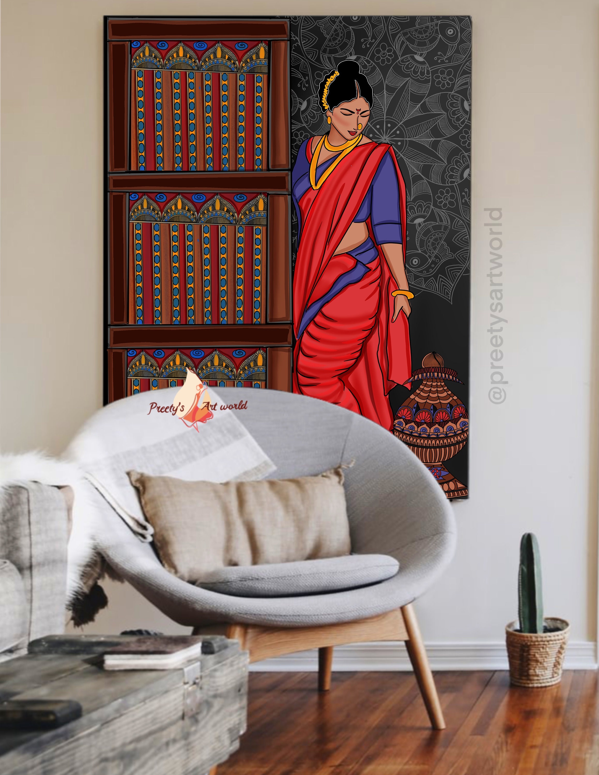 Marathi Women Standing by Door Art | Indian Traditional Folk Art ...