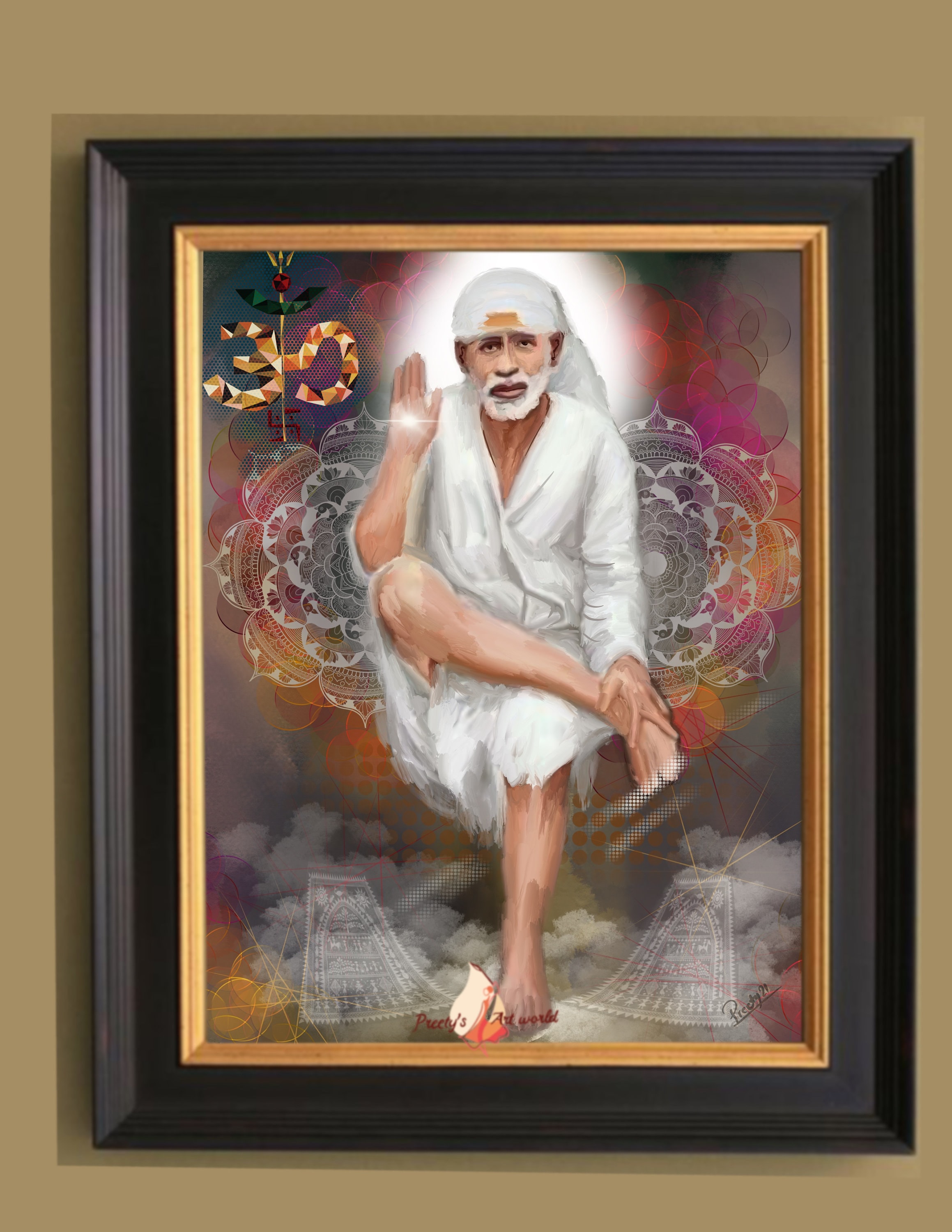 Sai Baba Shirdi With Om Symbol Wall Art Painting Home Decor I Hindu God ...