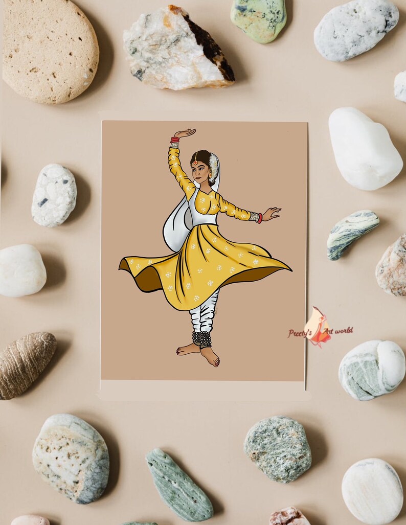 Set of 2 Kathak Male & Female Dancer Art Illustration Poster Print I ...