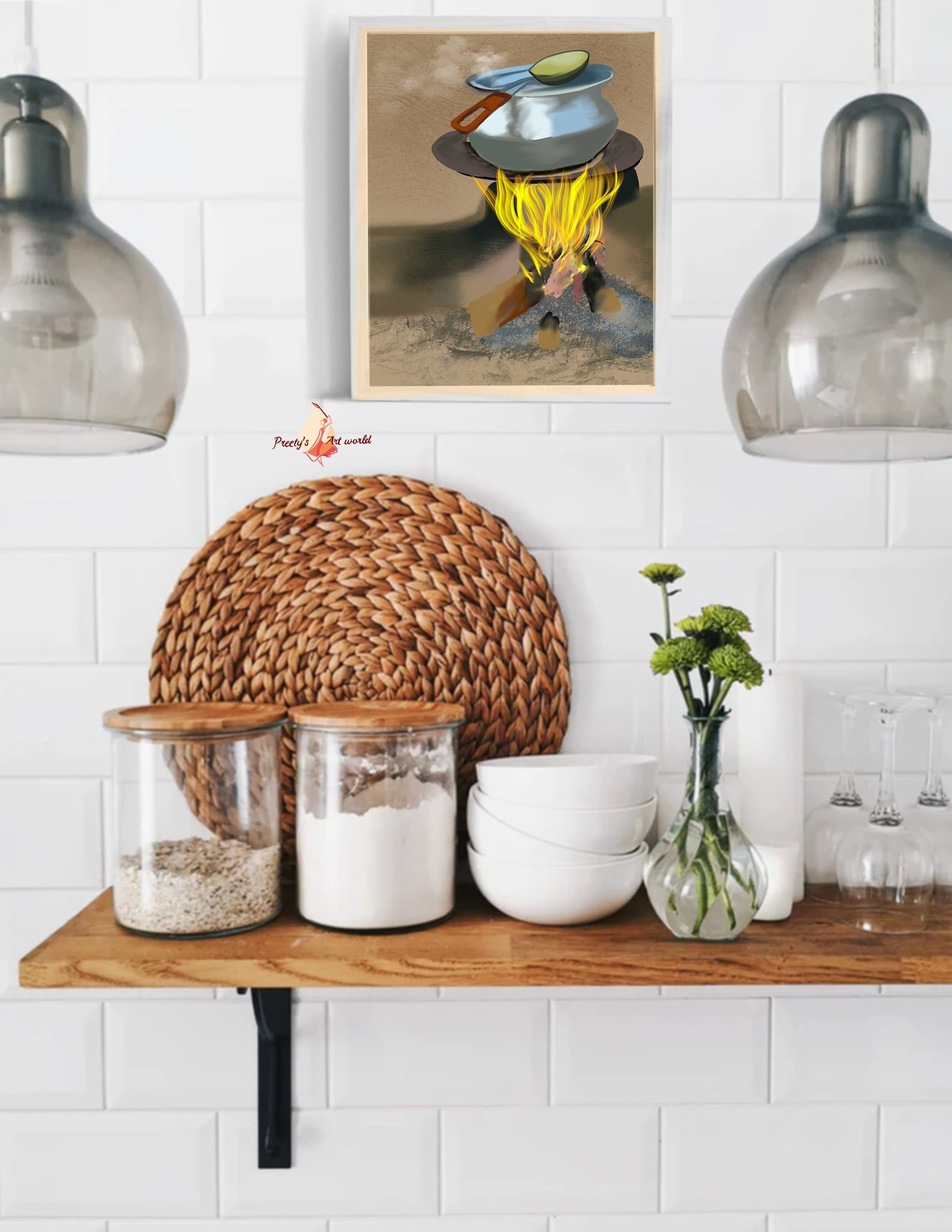 Indian Village Cooking Art Illustration I Kitchen Wall Art I - Etsy