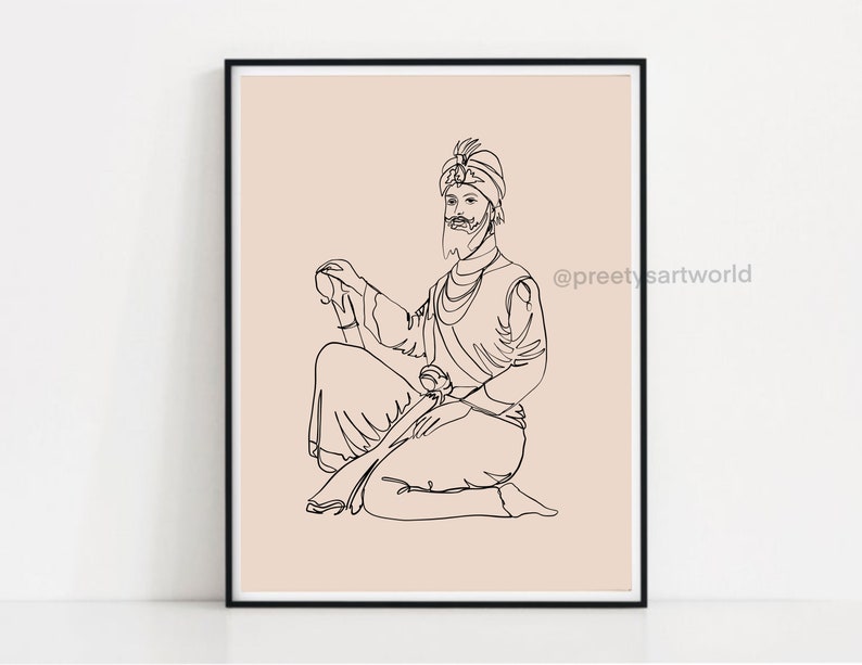 Set of 5 Sikh Wall Art I Sikh Guru Lineart Wall Decor I Digital Mid ...