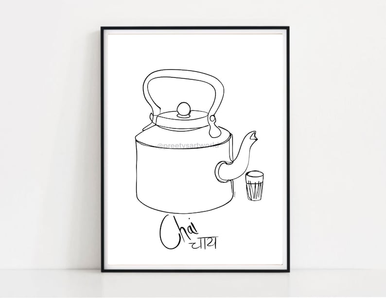Chai Indian Tea Kitchen Line Art Illustration I Kitchen Home - Etsy
