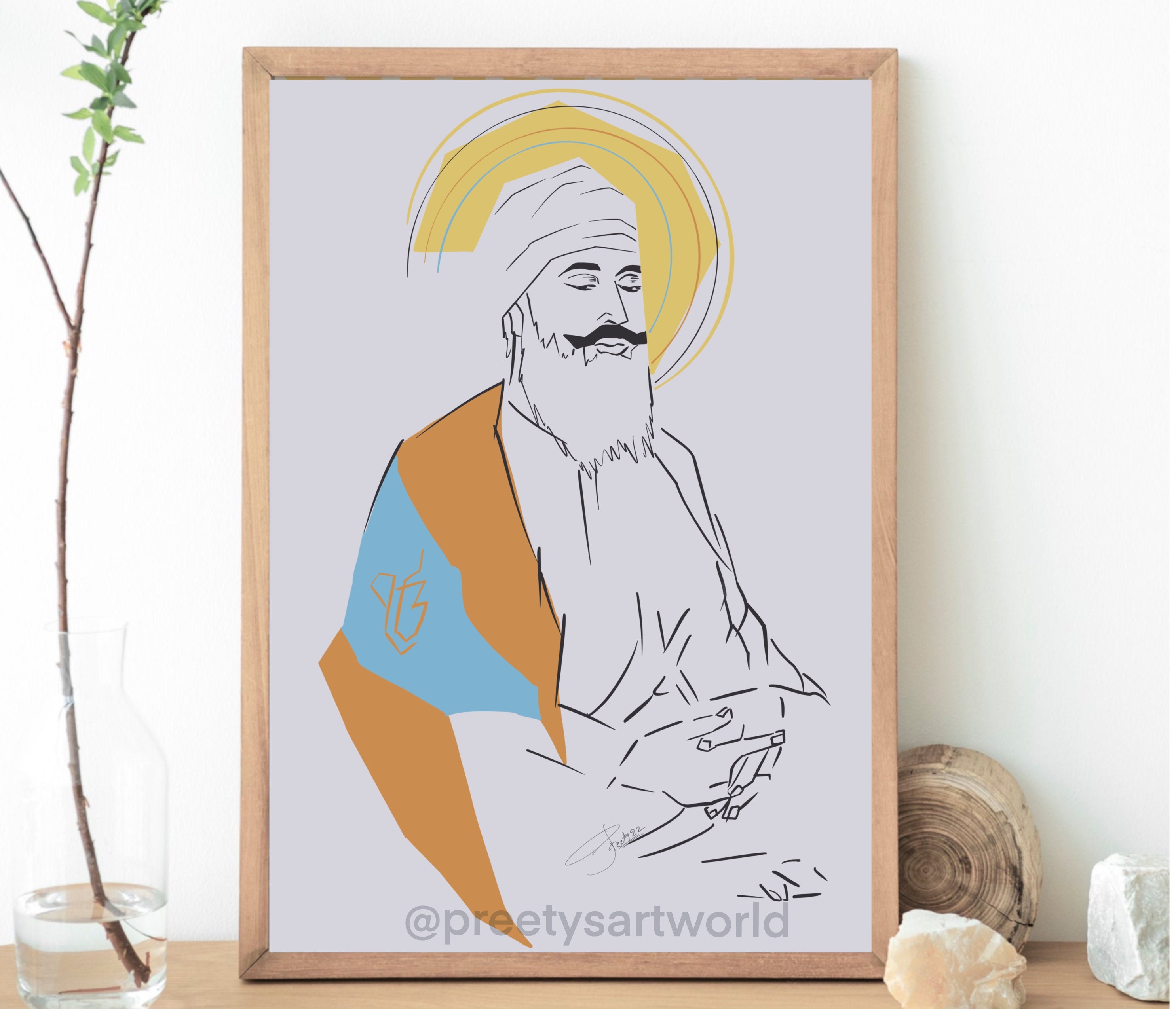 Minimalist Style Guru Teg Bahadur Singh Ji Sikh Line Art Illustration ...