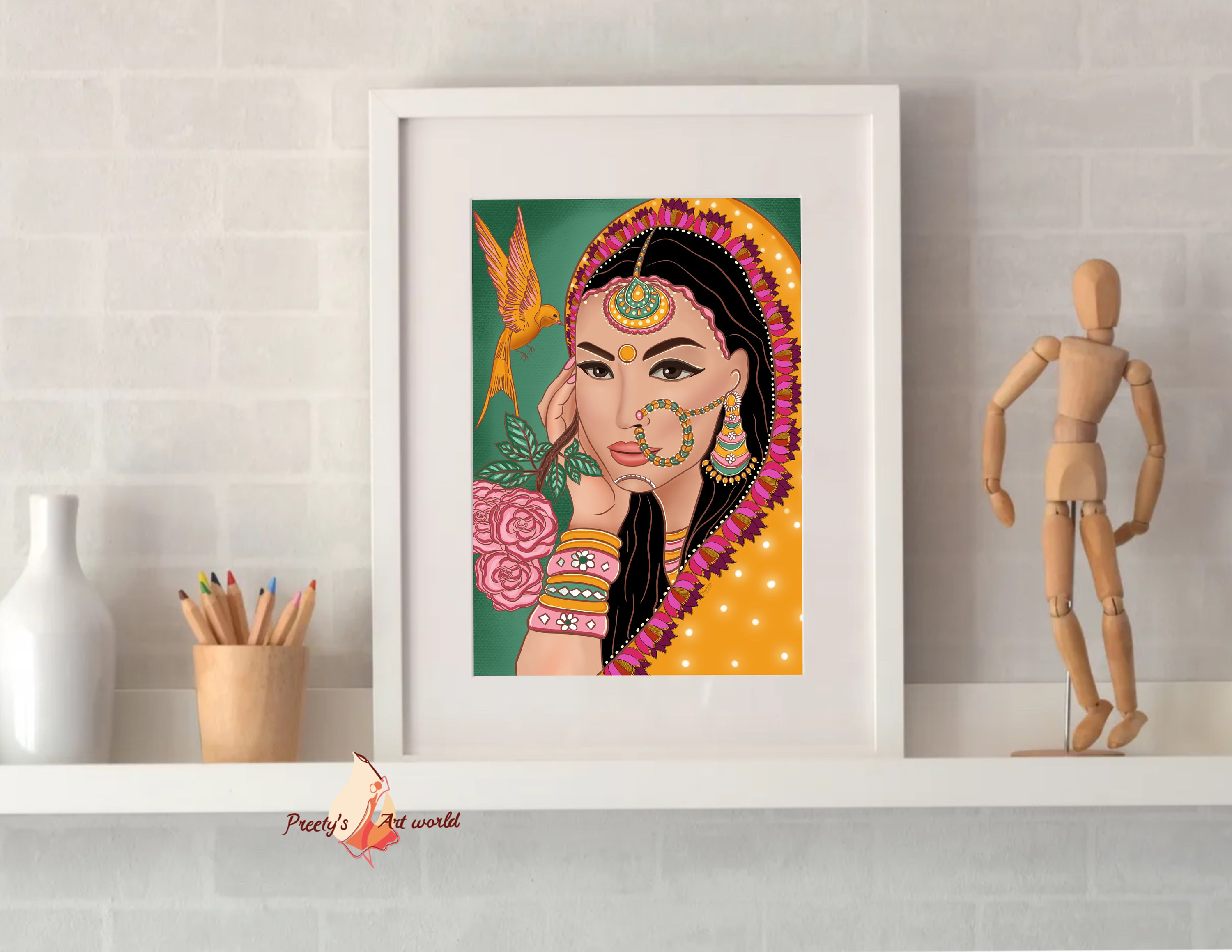 Indian Royal Bride in Traditional Dress Art Print I Mughal Art Poster I ...