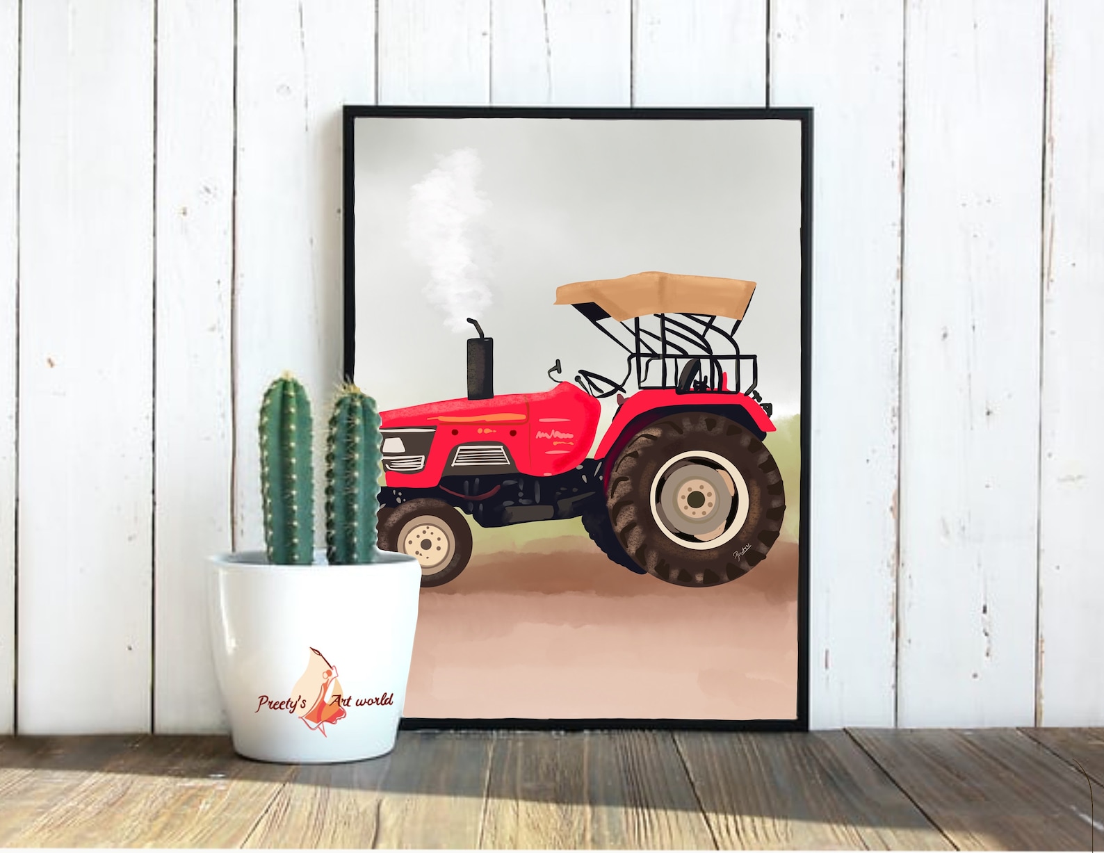 Indian Red Tractor Poster Art Wall Decor I Indian Painting I | Etsy