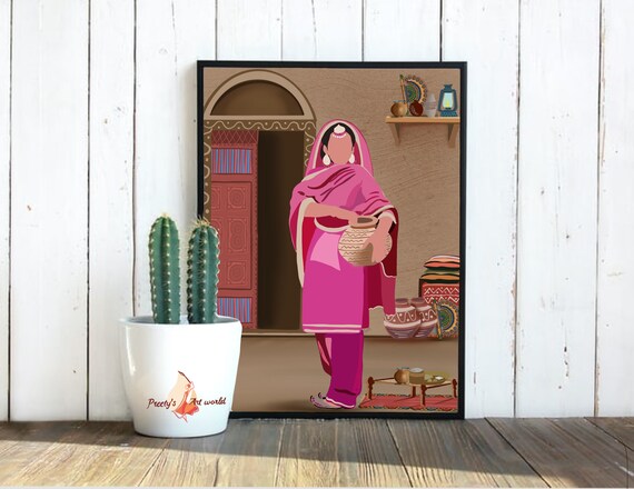 Punjabi Sikh Women Carrying Matka Art Print I Indian Ethnic Home Décor ...