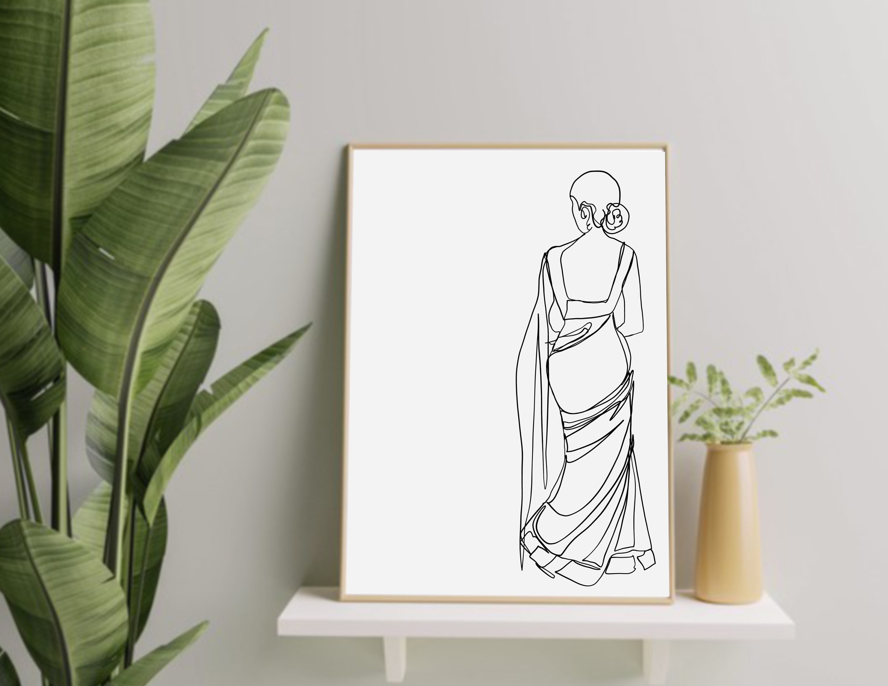 Indian Women in Saree Line Art I Minimalist Wall Art Home Decor I ...