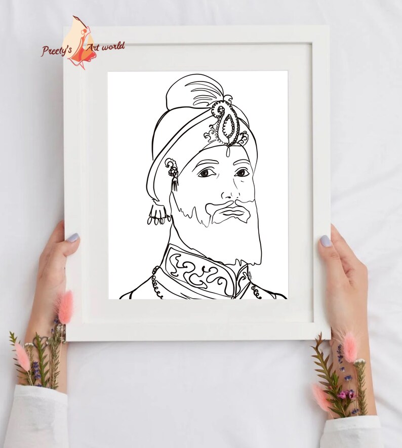 Guru Gobind Singh Ji One Line Art Poster Print I Sikh God Wall Arti ...