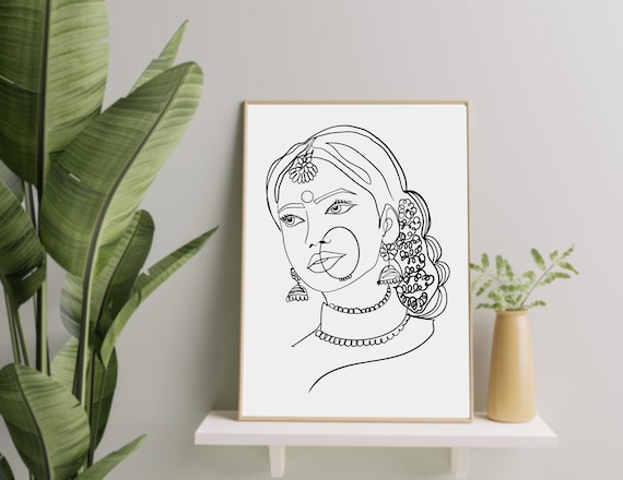 Indian Woman Line Drawing I Portrait Art Print I Minimalist | Etsy