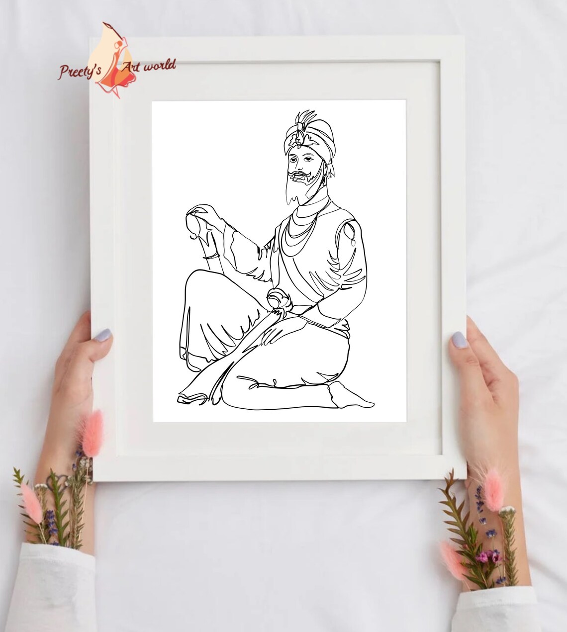 Guru Gobind Singh Ji One Line Art Poster Print I Sikh God Wall Arti ...