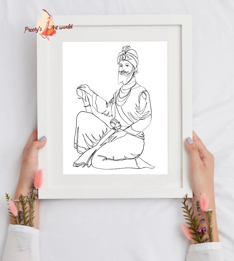 Guru Gobind Singh Ji One Line Art Poster Print I Sikh God Wall Arti ...