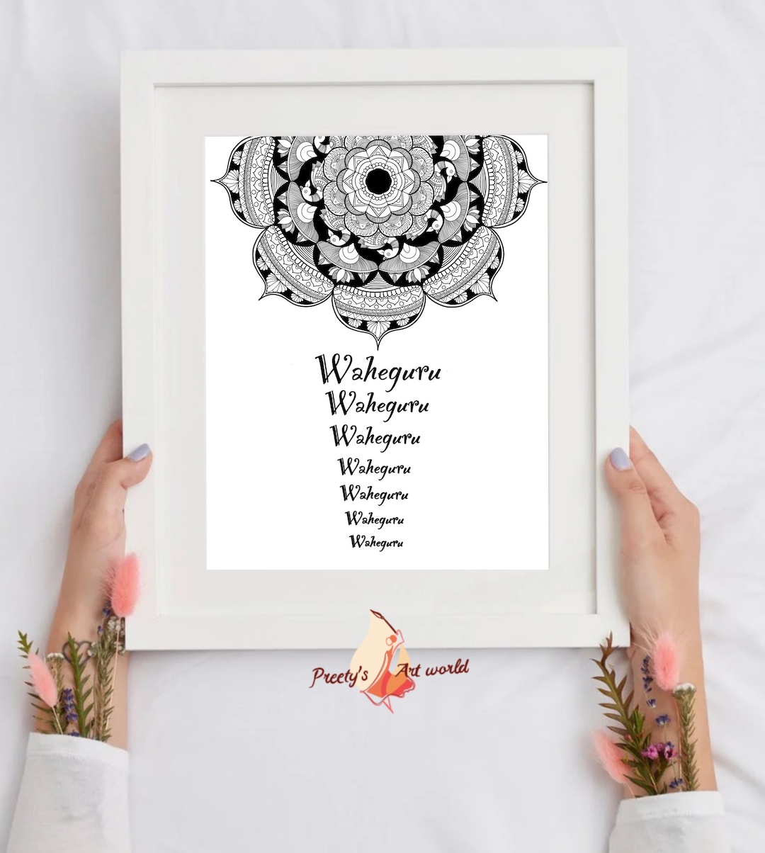 Waheguru Mandala Black & White Sikh Wall Art Printable Poster I Punjabi ...