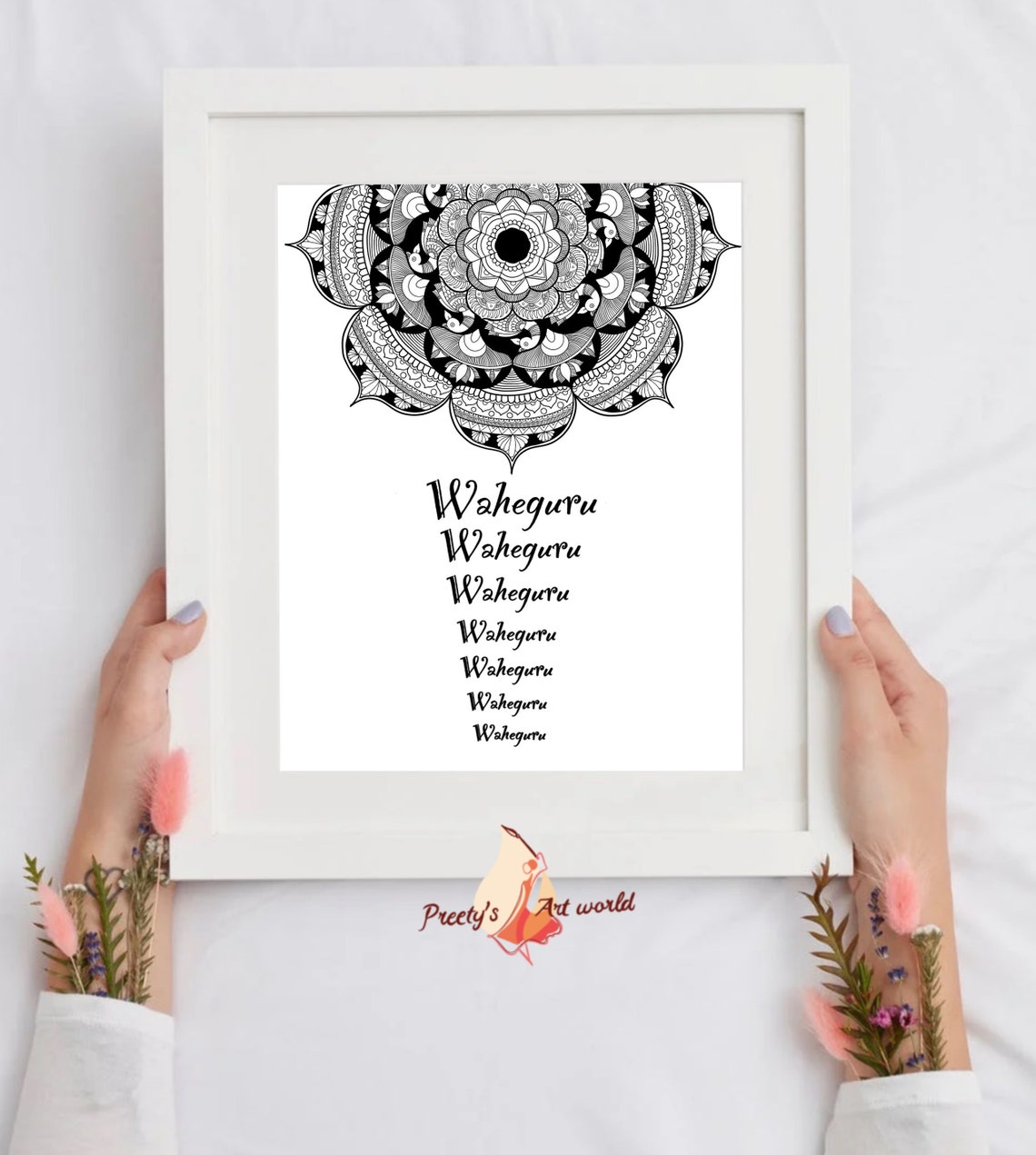 Waheguru Mandala Black & White Sikh Wall Art Printable Poster | Etsy