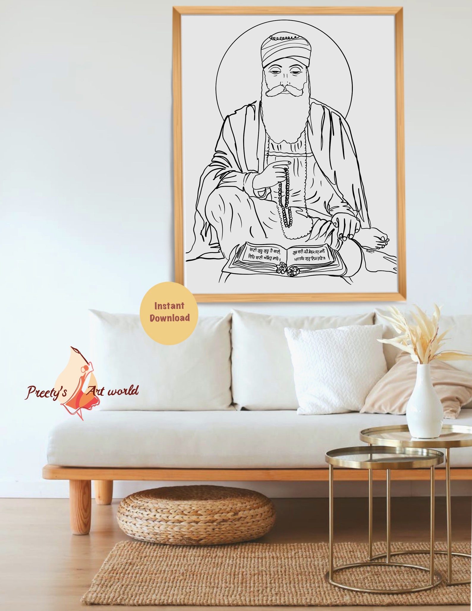 Handdrawn Guru Nanak Ji One Line Black & White Minimalist Art Poster ...