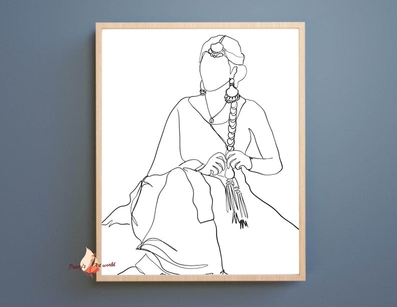 Minimalist Punjaban Making Braid Line Art | Woman Line Drawing ...