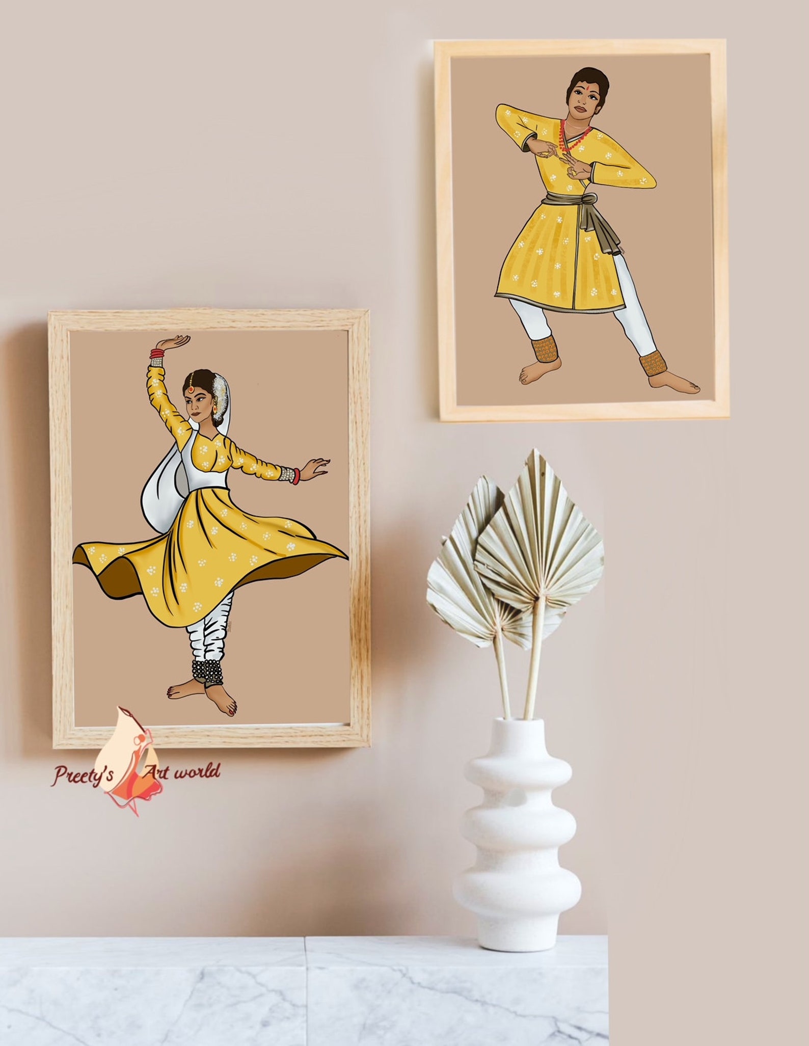 Set of 2 Kathak Male & Female Dancer Art Illustration Poster Print I ...