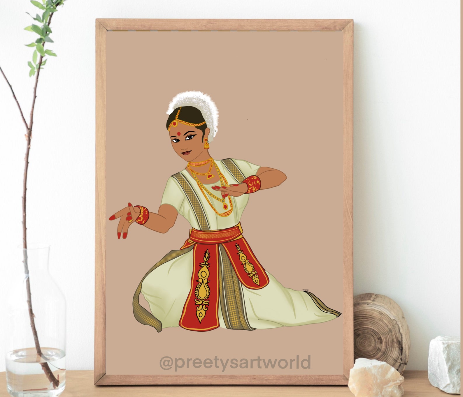 Indian Classical Sattriya Dancer Art Print I Indian Classical Gift I Dancer Art Illustration I ...