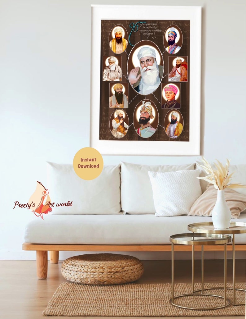 Sikh 10 (ten) Gurus Art Work Poster I Sikh Gurus Portrait I Sikhism I ...