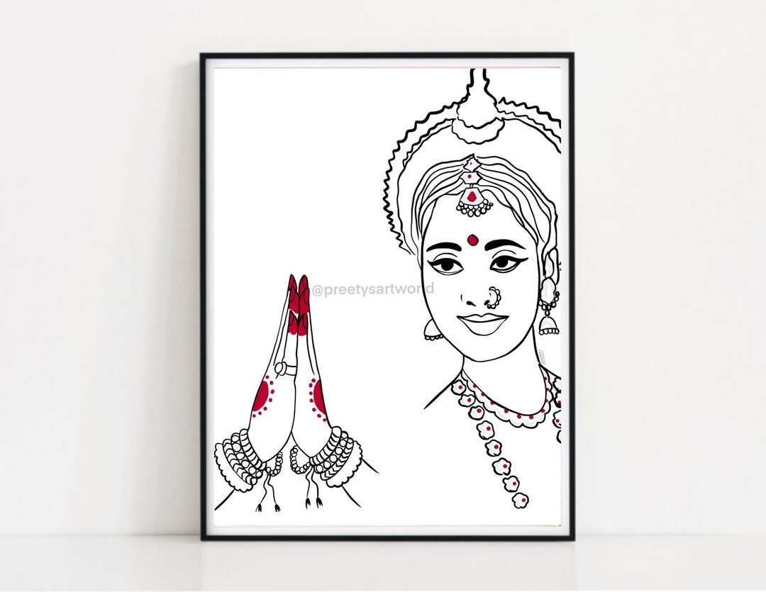 Indian Traditional Kathak Dancer Line Art Drawing Poster Print I ...