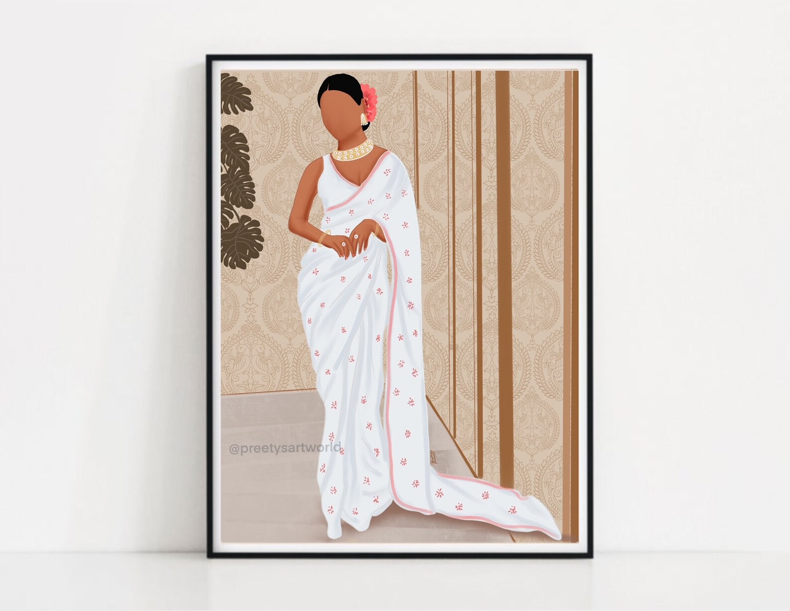 Woman in White Saree Wall Classy Indian Art I Abstract Female Print I ...