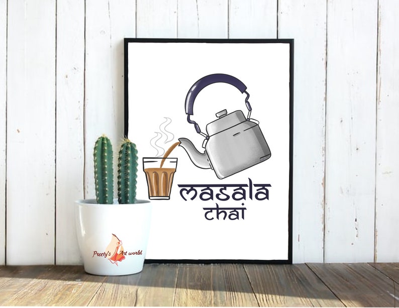 Masala Chai Tea Sign Indian Kitchen Art Illustration Kitchen Home Décor ...