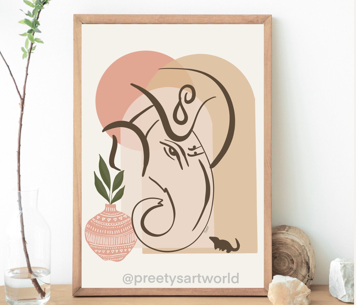 Abstract Modern Ganesha Minimalist Line Drawing Indian Hindu | Etsy