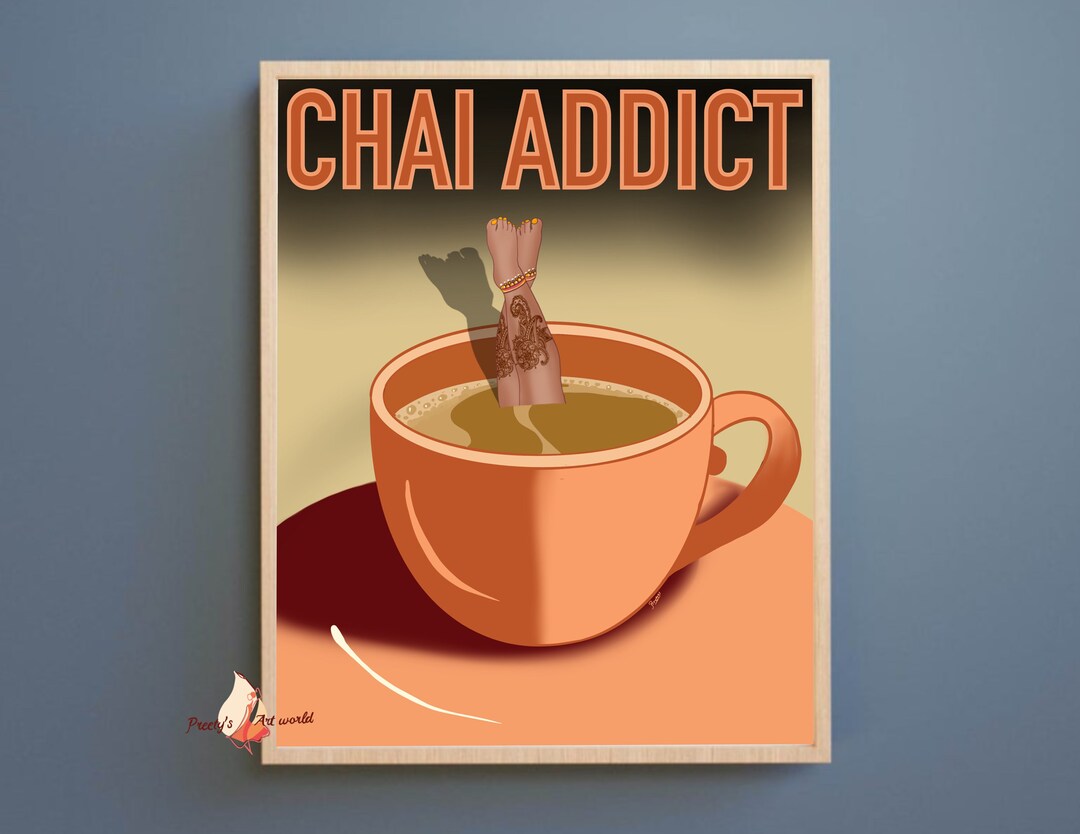 Chai Addict Funny Illustration Wall Art Print I Chai Drinker - Etsy