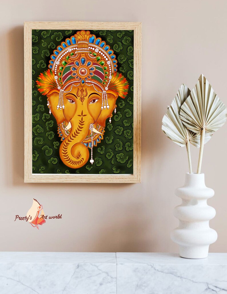 Lord Ganesha Kerala Mural Style Art Painting I Hindu GOD - Etsy