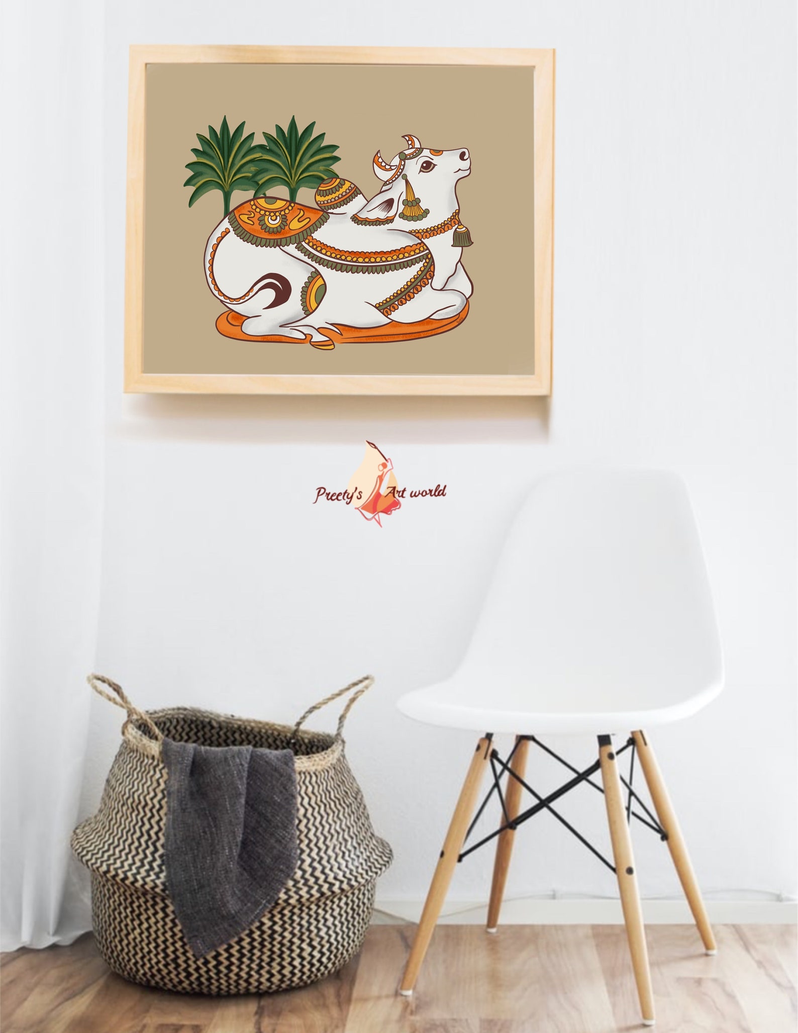 Holy Indian Cow Folk Art Vintage Animal Wall Ethnic Art | Etsy