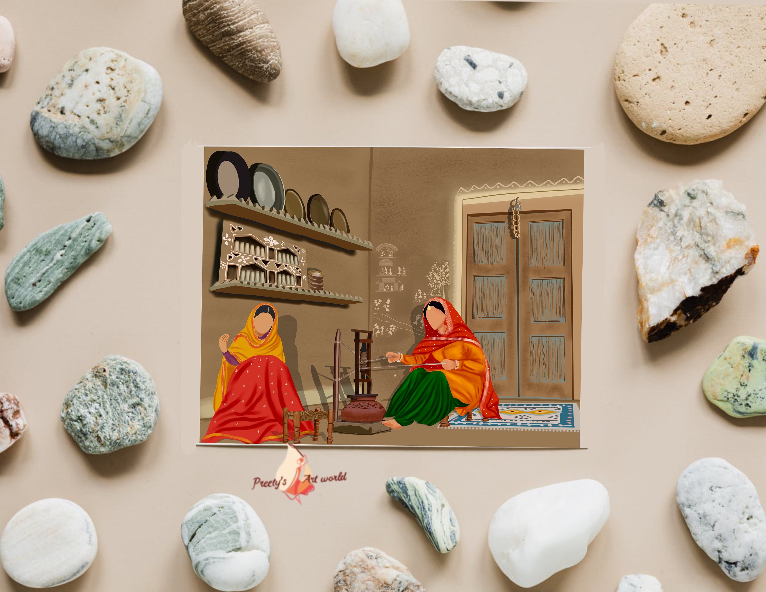 Kaam Kaaj I Punjabi Village Art Village Life I Indian Ethnic - Etsy