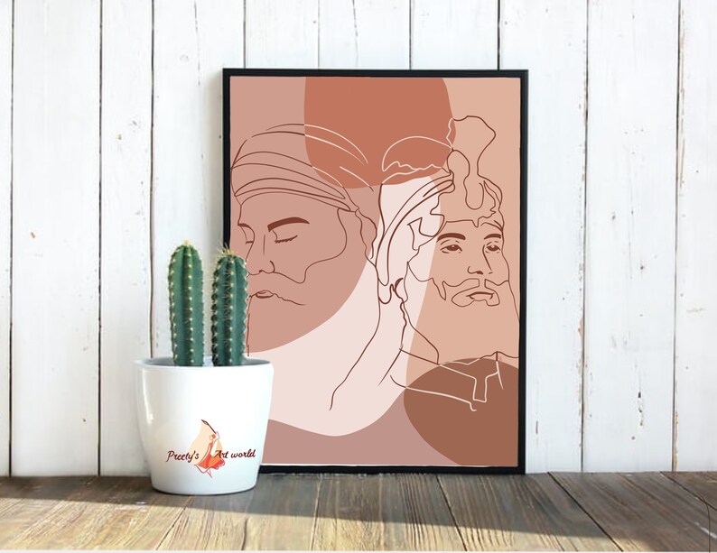Guru Nanak Ji & Guru Gobind Singh Ji Line Art Minimalistic Sikh Home ...