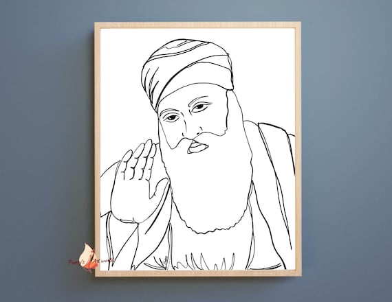 Baba Nanak Ji Line Art Poster Print I Sikh God Wall Arti - Etsy