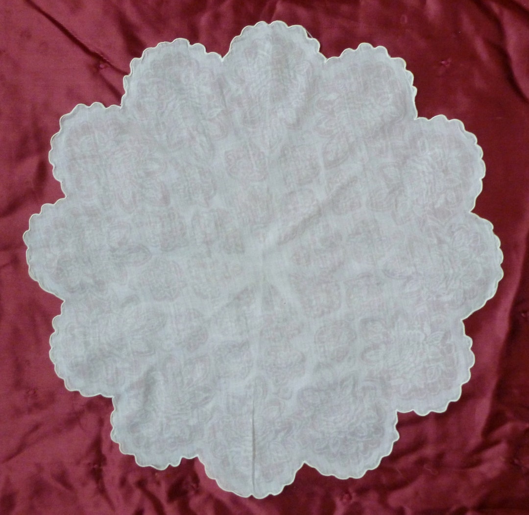 Vintage Delicate Large White Fabric Doily, Scalloped Edges, Sheer Woven ...