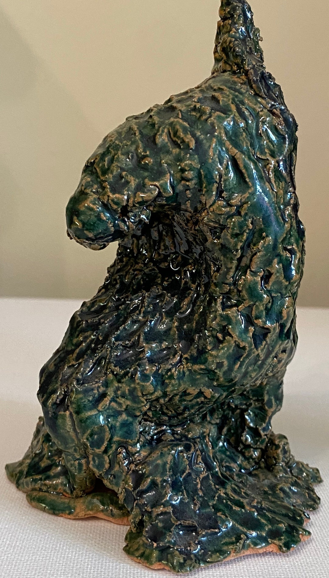 Bending in the Waves, Freeform Clay Sculpture, Green-blue Glaze ...