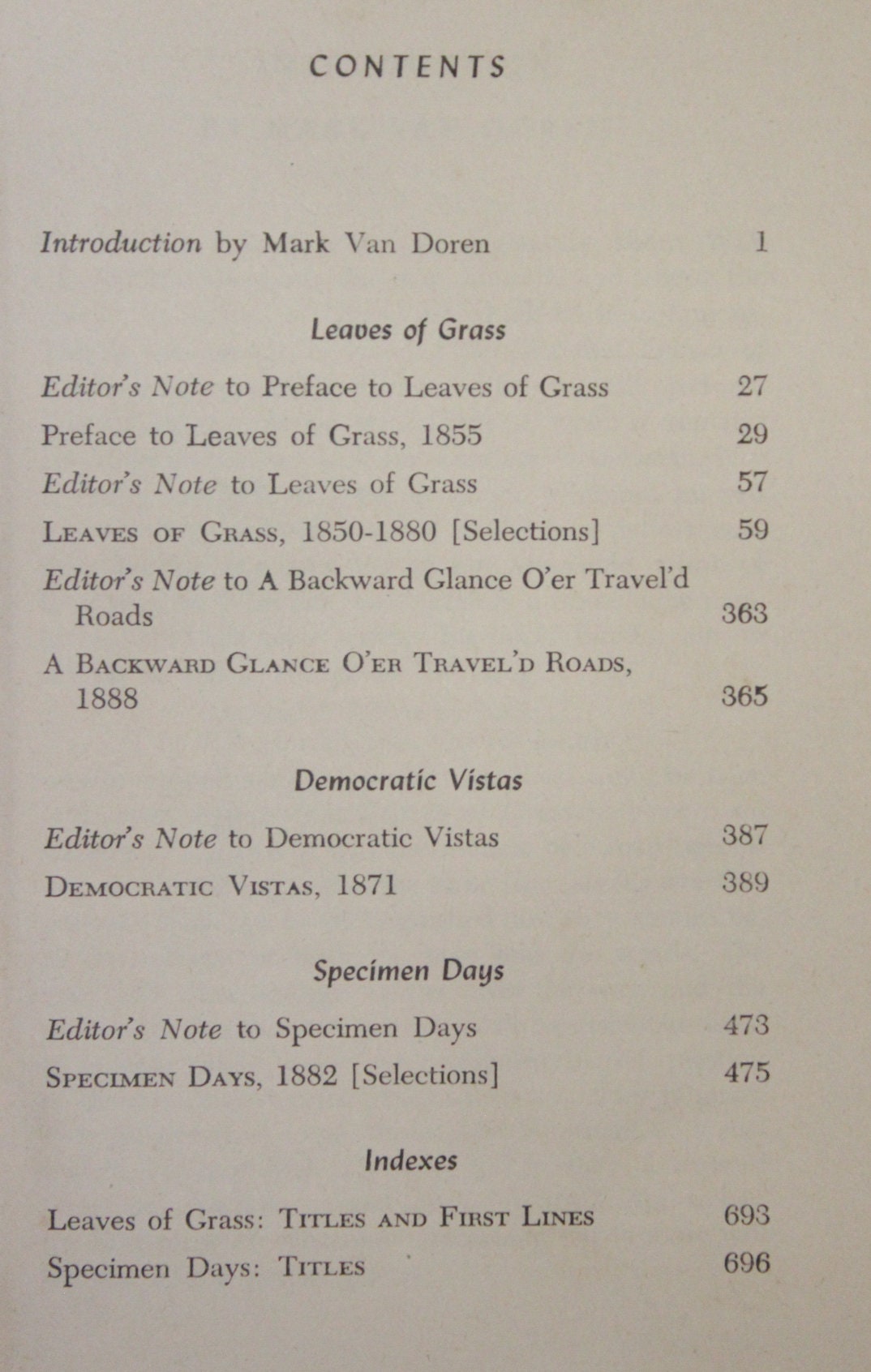 Walt Whitman Mark Van Doren MCMXLV 1945, the Viking Press, First ...
