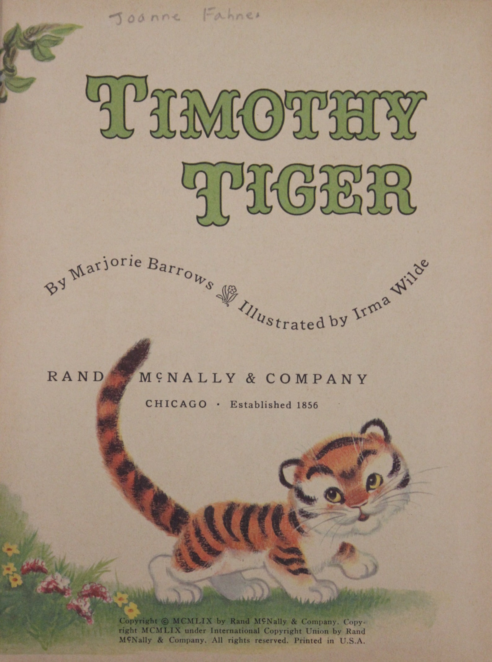 Timothy Tiger Tip-top Elf Book Marjorie Barrows W/ - Etsy