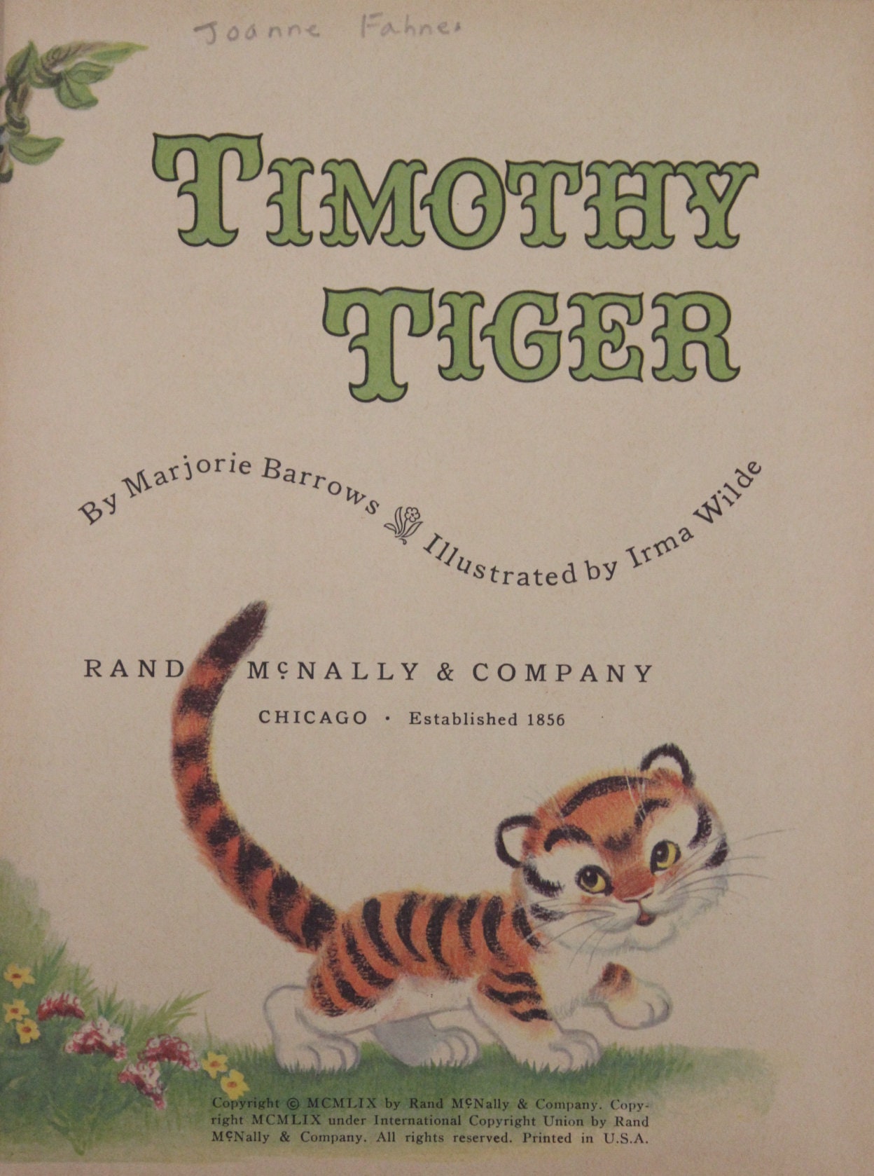 Timothy Tiger Tip-top Elf Book Marjorie Barrows W/ - Etsy