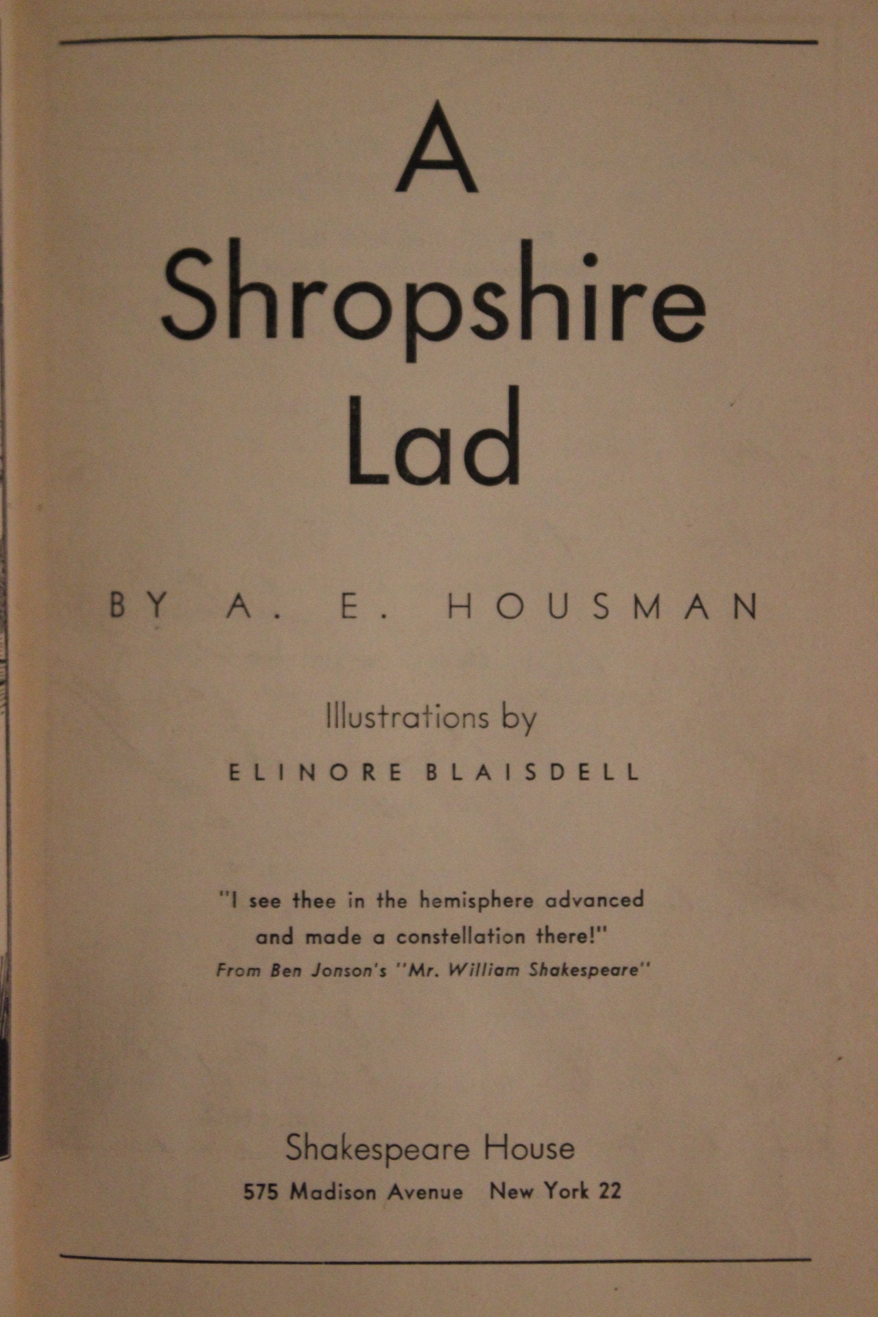 A Shropshire Lad A.E. Housman w/ illustrations by Elinore Blaisdell ...