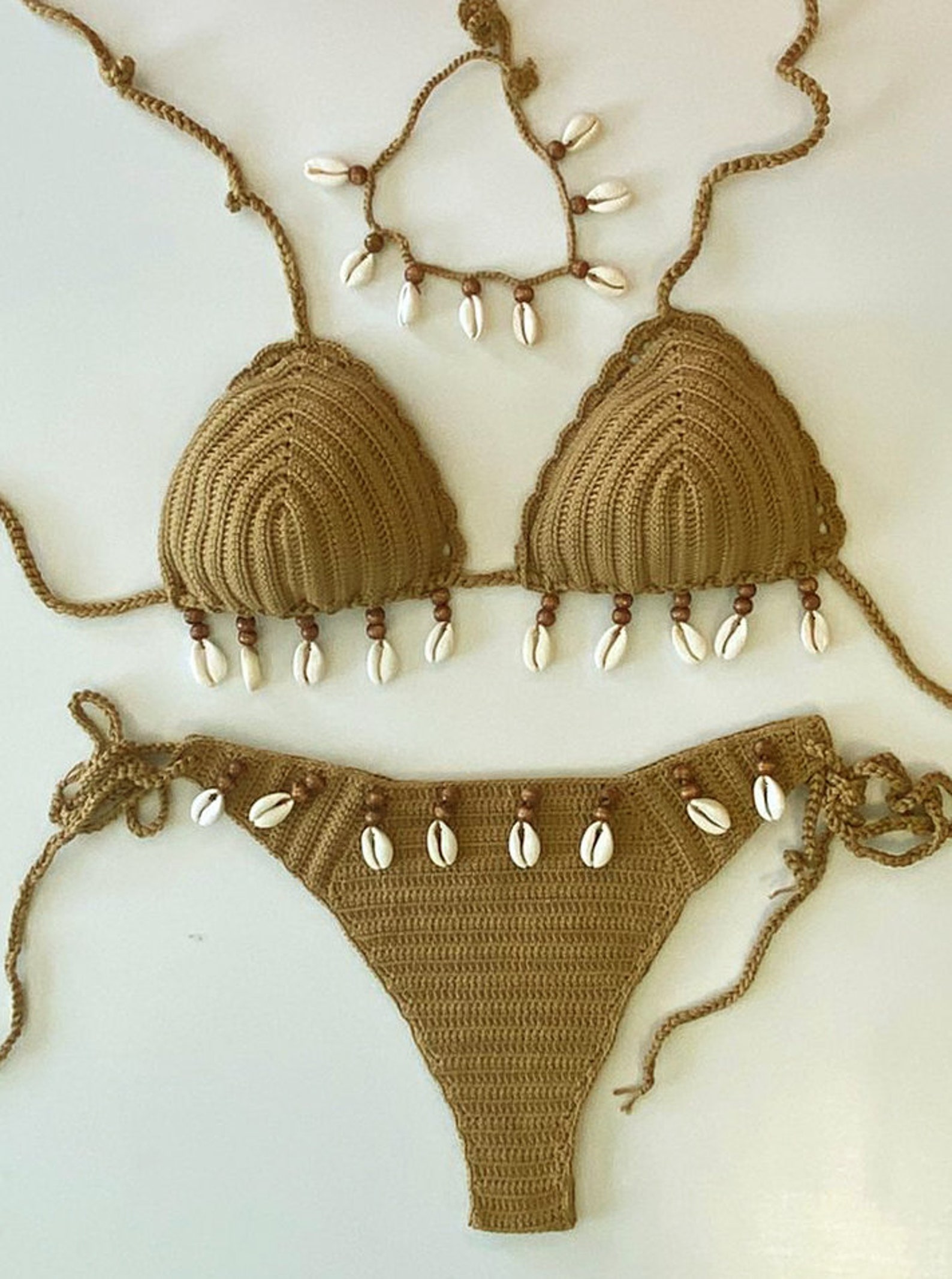 Crochet Bikini Set, Brown Bikini, (color 369), Sea Shells Bikini, Women ...