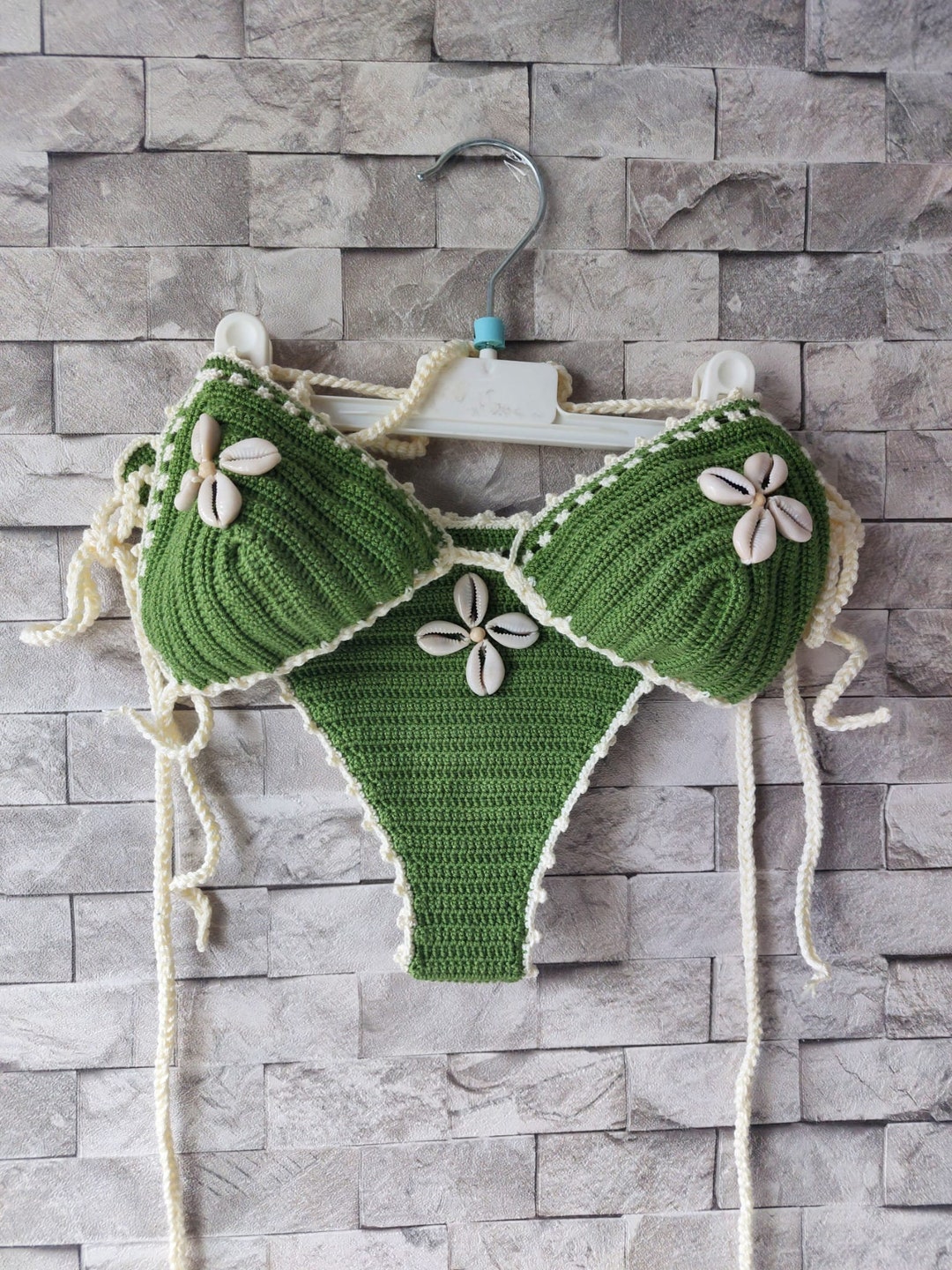 Crochet Bikini Set,green Bikini, (color 210), Sea Shells Bikini, Women ...
