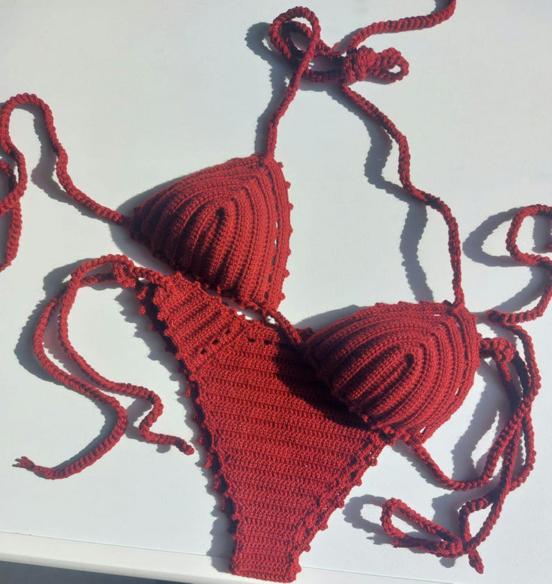 Crochet Bikini Set, Dark Red Bikini, (color 57), Sea Shells Bikini ...