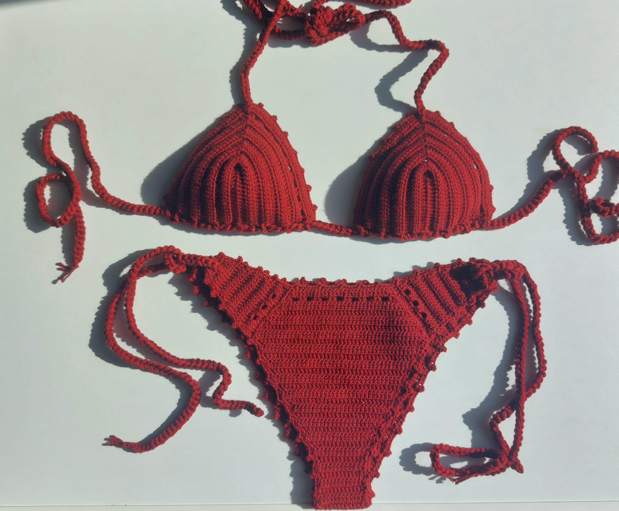 Crochet Bikini Set, Dark Red Bikini, (color 57), Sea Shells Bikini ...