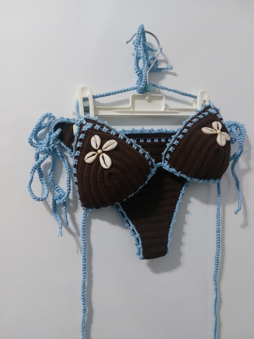 Crochet Bikini Set, Brown Bikini, Sea Shells Bikini, Women Swimwear ...