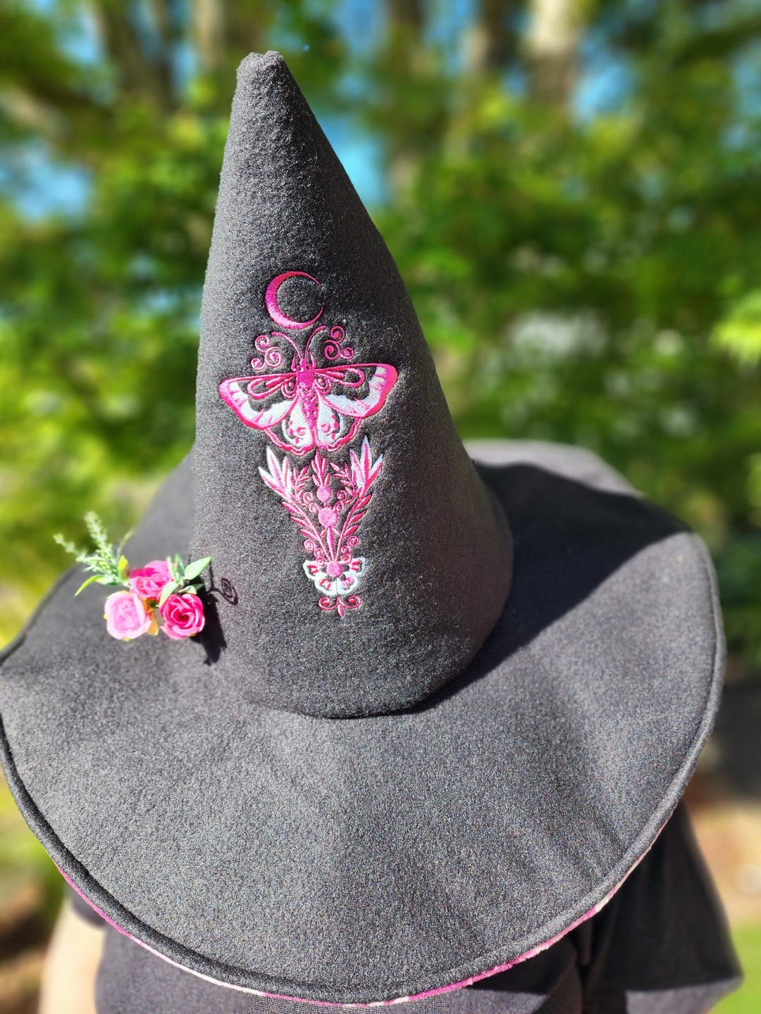 Floral Moth Fleece Everyday Witch Hat With Accessory - Etsy