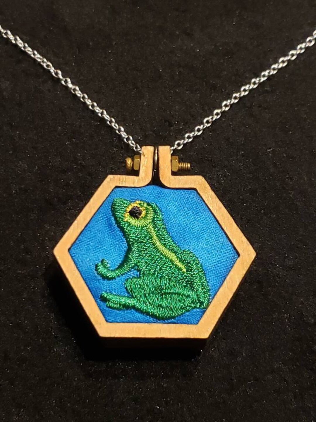 Hexagon Frog Embroidered Necklace - Etsy