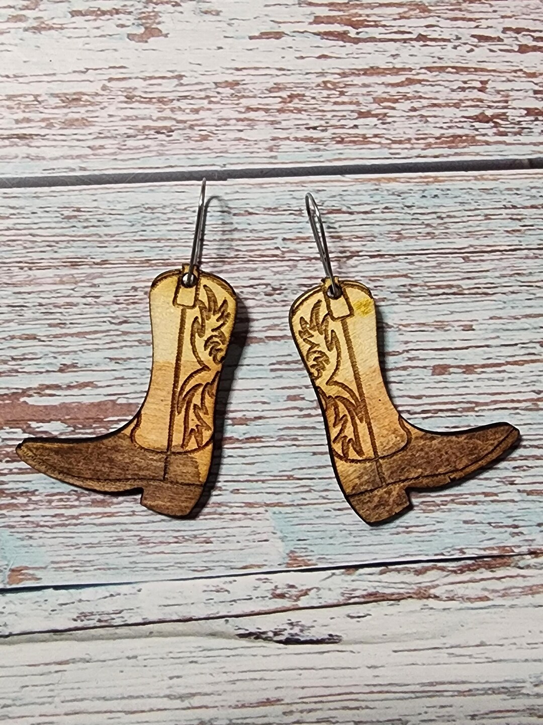 Cowboy Cowgirl Boots Laser Engraved Wood Earrings - Etsy