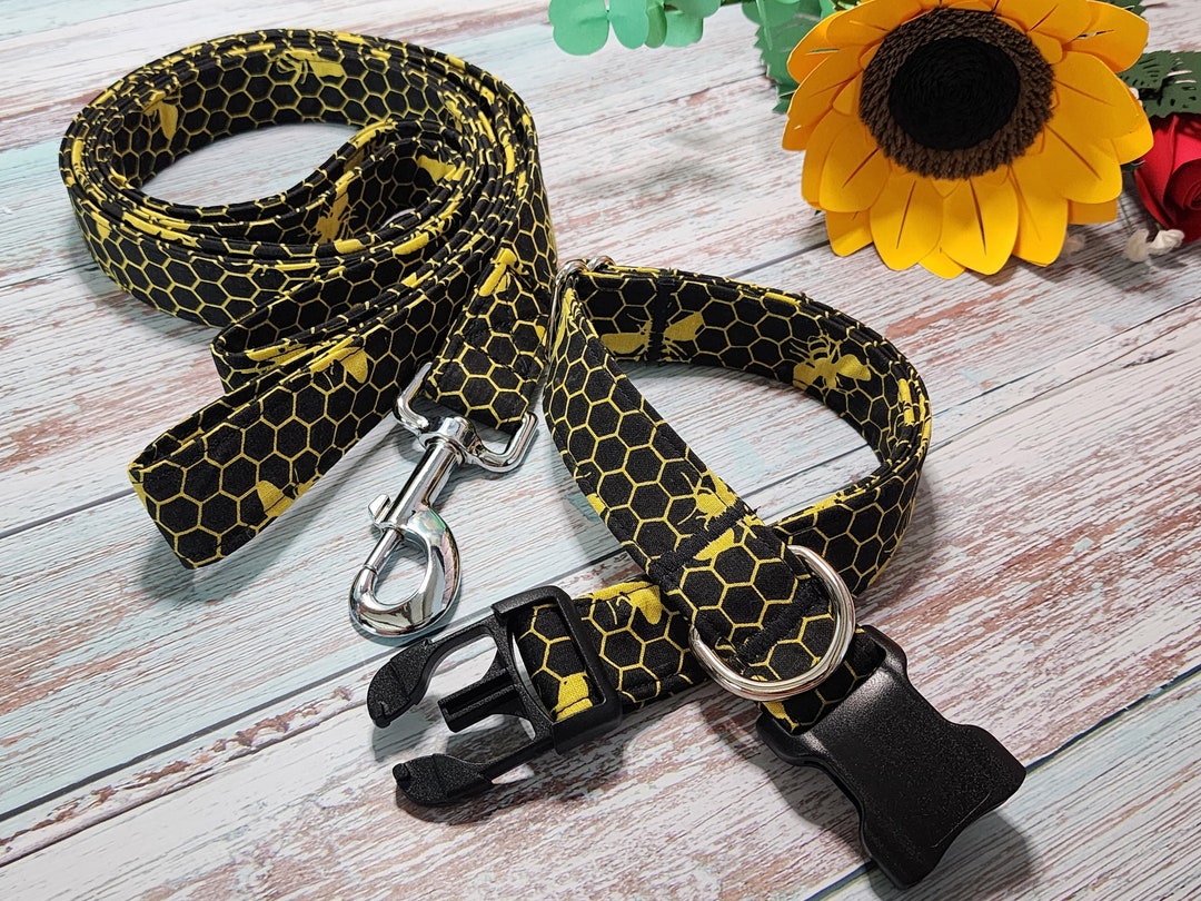 Black Yellow Honeycomb Bee Dog Paws Collar and Leash - MULTIPLE SIZES ...