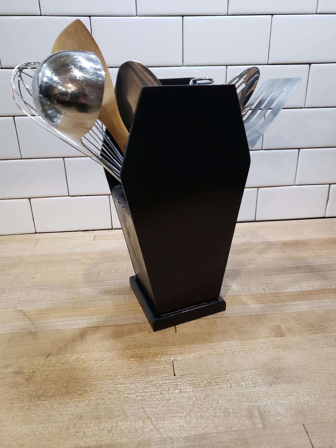 Wooden Urn Coffin Kitchen Utensil Holder Gothic Goth Horror Graveyard ...