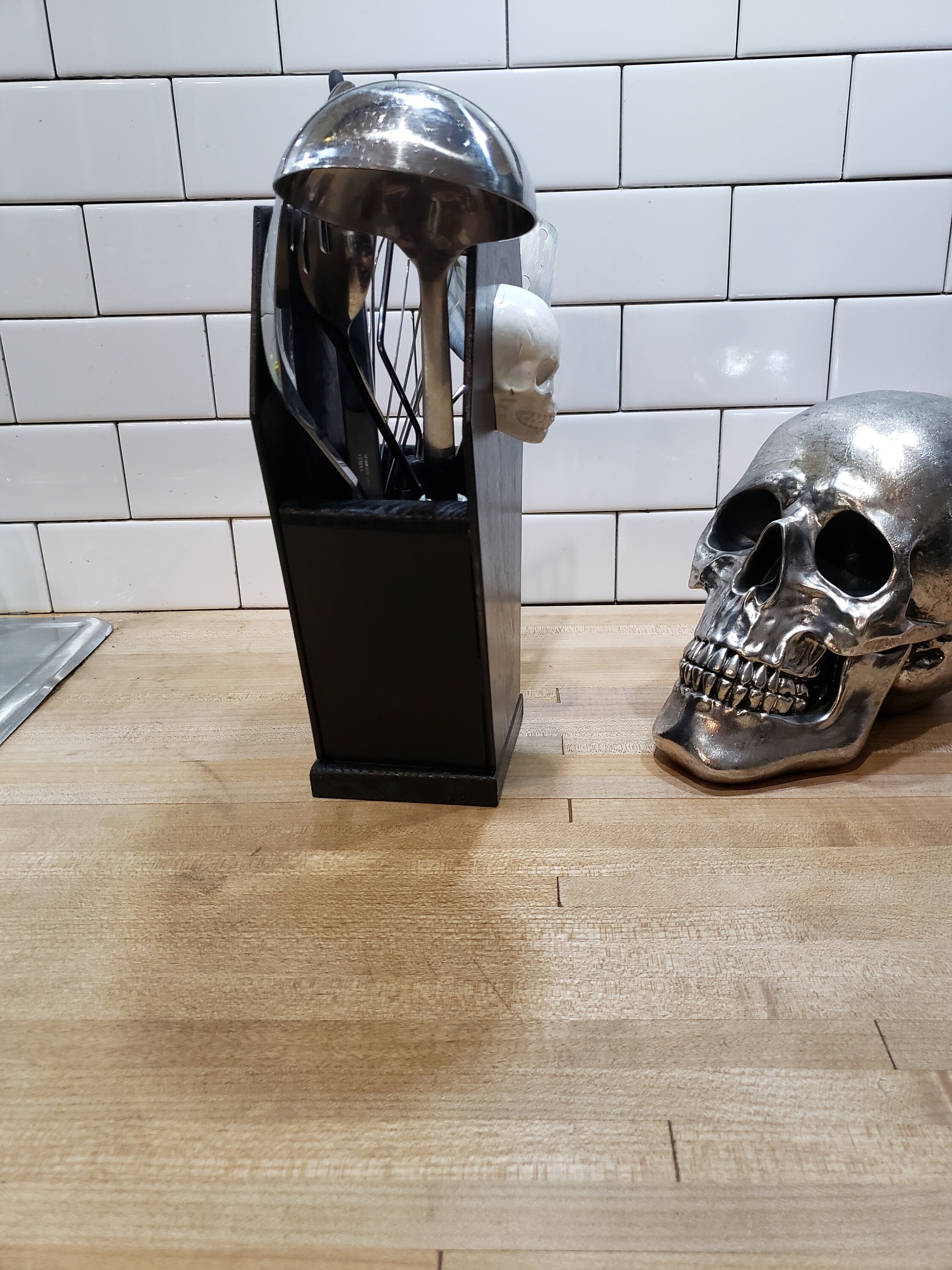 Wooden Coffin With White Skull Kitchen Utensil Holder Urn - Etsy