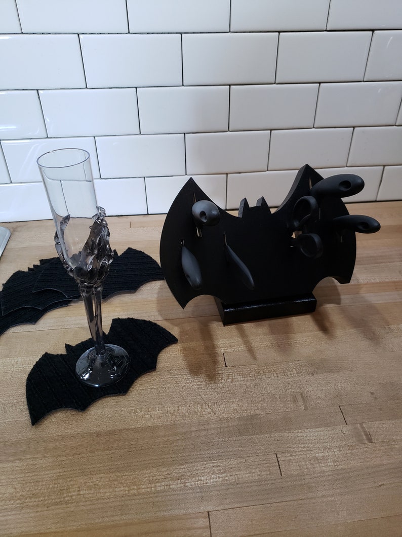 Bat Kitchen Knife Block Solid Hardwood 5 Knifes & Scissors - Etsy